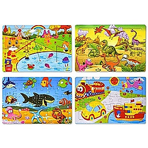 Wooden Jigsaw Puzzles Set for Kids Age 2-6 Year Old 30 Piece Colorful Wooden Puzzles for Toddler Children Learning Educational Puzzles Toys for Boys and Girls (4 Puzzles)