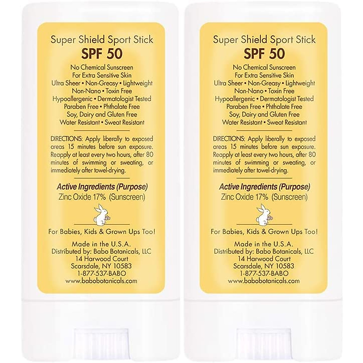 Babo Botanicals Super Shield SPF 50 Stick Sunscreen - 70% Organic Ingredients - Natural Zinc Oxide - For all ages - NSF & MADE SAFE Certified - EWG Verified - Water Resistant - Fragrance-Free - 2-Pack