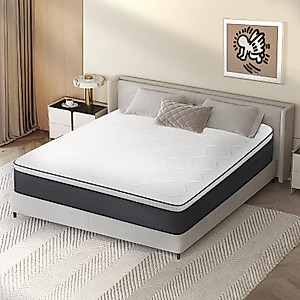 Z-hom King Mattress 14 Inch, King Mattresses Hybrid Spring Mattress in a Box, King Size Foam Innerspring Mattress with Motion Isolation & Pressure Relief for King Bed Frames, Medium Soft, White Grey