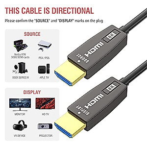 Dikuolink 8K HDMI 2.1 Fiber Optic Cable 40FT 4K 120Hz 8K 60Hz Ultra High Speed 48Gbps HDR eARC HDCP2.3, Slim Flexible for RTX3080/3090, Game, Xbox Series X, PS4/5, LG C9/CX, Samsung Q90T, TCL, Sony