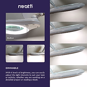 Neatfi (New Model) 1,200 Lumens Super LED Magnifying Lamp with Clamp, 8D, Dimmable, Includes Microfiber Cleaning Cloth, 5 Inch Diameter Lens for Reading, Sewing, Crafting (8 Diopter, White)