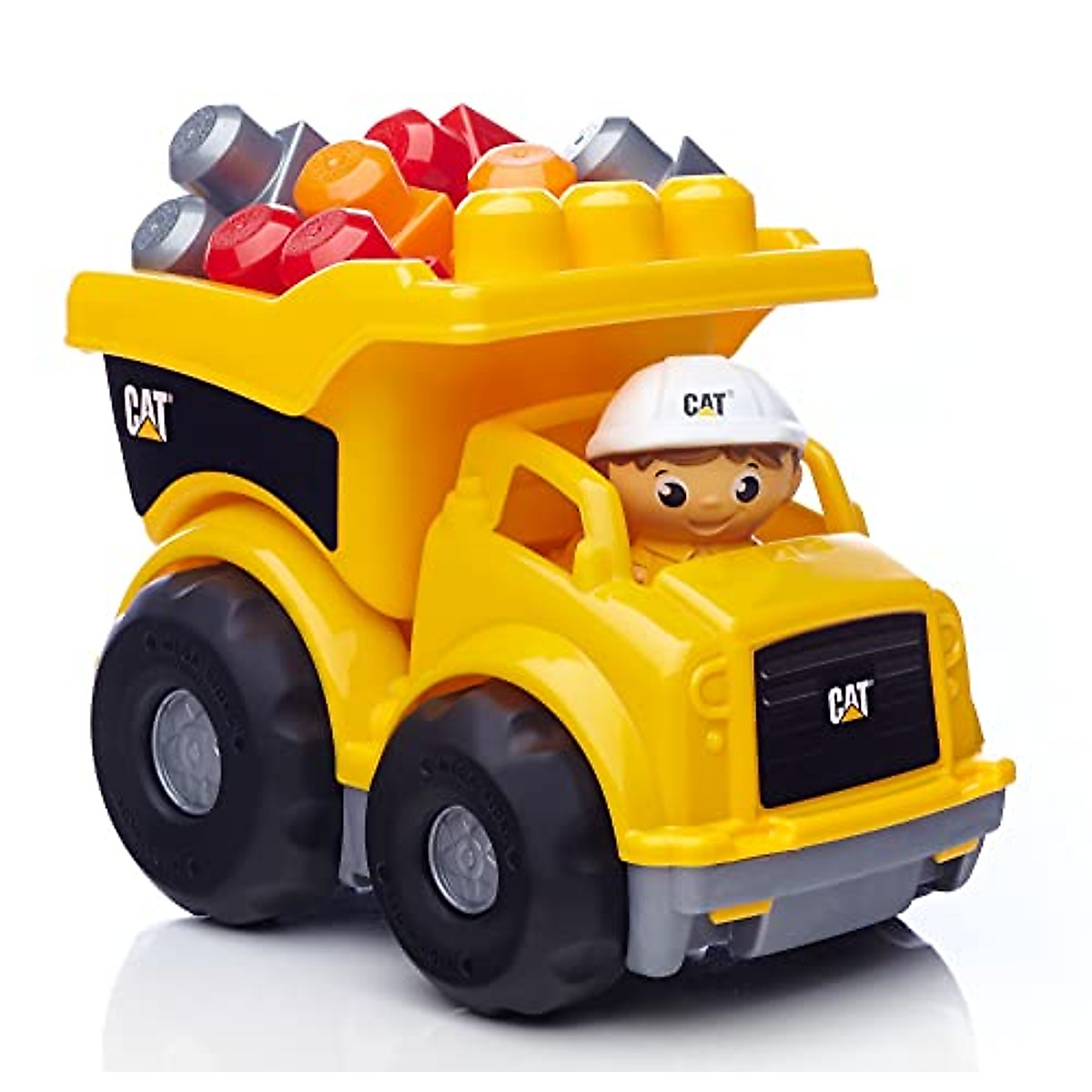 MEGA BLOKS Cat Toddler Blocks Building Toy Set, Lil’ Dump Truck with 7 Pieces and Storage, 1 Figure, Yellow, Ages 1+ Years