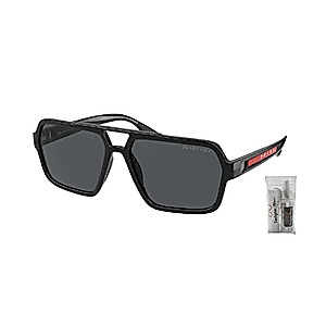 Prada PS01XS 1AB02G 59MM Black/Polarized Dark Grey Rectangle Sunglasses for Men + BUNDLE With Designer iWear Complimentary Eyewear Kit