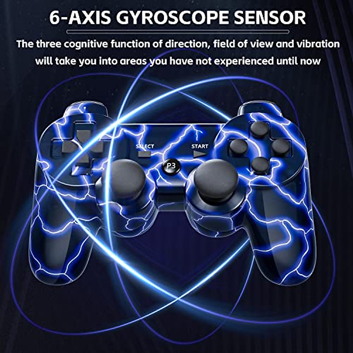 Burcica PS3 Controller 2 Pack Wireless Motion Sense Dual Vibration Upgraded Gaming Controller for Sony Play Station 3 with Charging Cord (Blue+Purple)