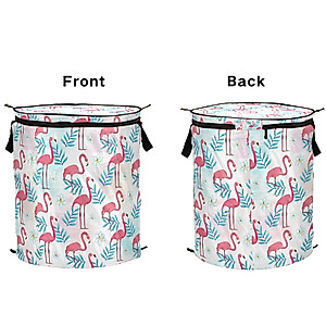 xigua Flamingo Round Laundry Basket with Lid, Waterproof Clothes Toy Storage Basket Nursery Hamper with Handles for Laundry Room, Bathroom, Bedroom, Dorm, Kids Room
