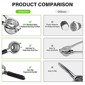 Vakoo Lemon Squeezer, Premium Quality Stainless Steel Squeeze Out Every Drop Of Juice, Max Extraction Most Juice Hand Press Lime Citrus Squeezer, Black