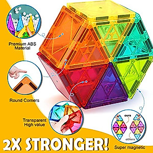 Toys for 3 4 5 6 7 8+Year Old Boys Girls Colorful Magnetic Tiles for Kids Ages 4-8 Upgrade STEM Educational Creativity Stacking Magnetic Building Blocks Set for Toddlers Child Ages 3-5 Birthday Gifts