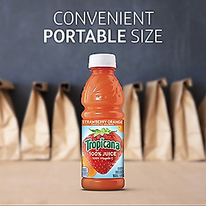 Tropicana 100% Juice, Strawberry Orange, 10 fl oz (Pack of 15) - Real Fruit Juices, Vitamin C Rich, No Added Sugars, No Artificial Flavors