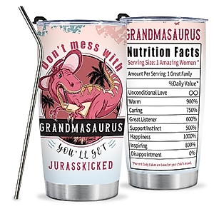 Grandma Tumbler Gift for Grandma For Mother's Day from Grand kids Nana Gifts from Granddaughter Grandson - 20oz Funny Tumbler Dinosaur Cup - Unique Birthday Christmas Gifts