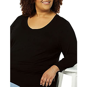 Amazon Essentials Women's 3/4 Sleeve V-Neck Swing T-Shirt (Available in Plus Size), Pack of 2, Black, 3X