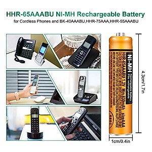 6 Pack HHR-65AAABU NI-MH Rechargeable Batteries 1.2V 630mAh AAA Battery for Panasonic Cordless Telephone Batteries