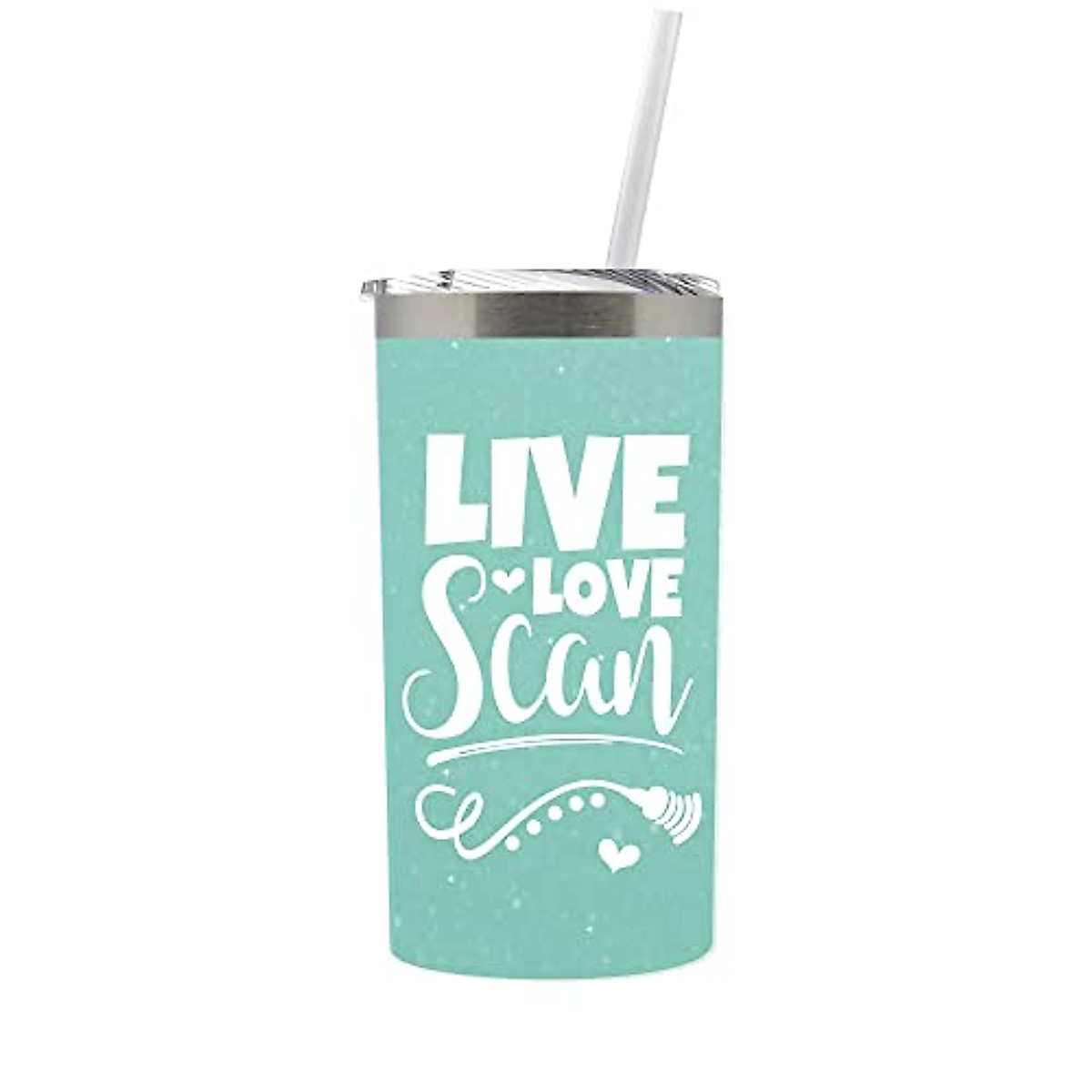 Ultrasound Tech Gifts for Women Funny Live Love Scan Tumbler Cup with Straw and Lid Water Bottle Mint 0203