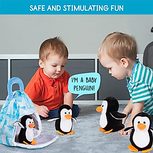 Talking Penguins Plush Toy Set | Includes 4 Talking Soft Plush Penguins with A Plush Glacier Shaped Carrier | Talking Animal Toys | Great Gift for Baby and Toddler Boys or Girls