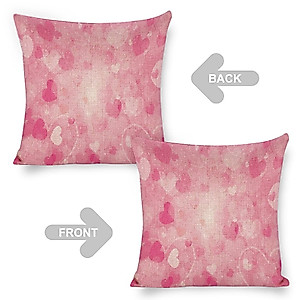 Pink Romantic Heart Throw Pillow Covers 18×18 Pillowcases Set of 2 Happy Valentine's Day Linen Decorative Square Pillow Case Cushion Covers Standard Size for Sofa Couch Outdoor Bed Pillow Protectors