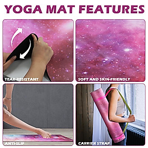 GOOGIC Suede Rubber Yoga Mat, Non-Slip Yoga Mat 4.5mm Thick Lightweight Printed Travel Mat with Strap Exercise Mats for Home Workout- Ideal for Yoga, Pilates, Fitness(Galaxy Pink)