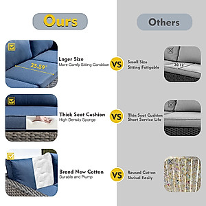 CAODOC 11 Pieces Outdoor Patio Furniture Set, Rattan Wicker Sectional Glide Rocker Chairs Sets with Fire Pit, Swivel Glider Chairs, and Coffee Table