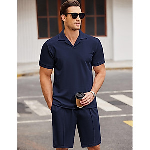 COOFANDY Men's Polo Shirt and Shorts Set 2 Piece Outfits Fashion Summer Tracksuits Short Sleeve Casual Polo Suit