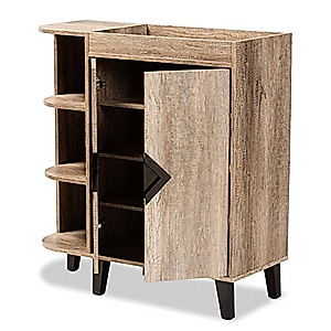 BOWERY HILL Modern Oak Finished Wood 2-Door Shoe Cabinet with Open Shelves
