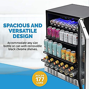 NewAir 24" Beverage Refrigerator Cooler - 177 Can Capacity - Stainless Steal With Built In Mini Fridge and Glass Door | Cool your Soda, Beer, and Beverages to 37F NBC177SS00
