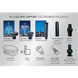 Pennington Aquagarden , Inpond 5 in 1, Pond & Water Pump, Filter, UV Clarifier, LED Spotlight and Fountain , All in One solution for a Clean, Clear and Beautiful pond , For Ponds up to 200 Gallons