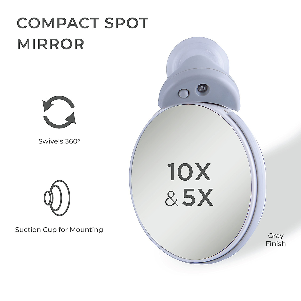 Zadro Dual-Sided 10X/5X Magnification LED Lighted Compact Travel Lightweight Portable Spot Makeup Mirror, Gray/White, FC30L