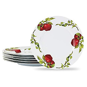 Reston Lloyd Harvest Apple by Sandy Clough, 6pc Melamine Dinner Plate Set, white, red, green