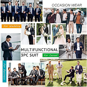 COOFANDY Mens 3 Piece Suits One Button Blazer Jacket Slim Fit Vest Suit Pant with Tie Deep Green