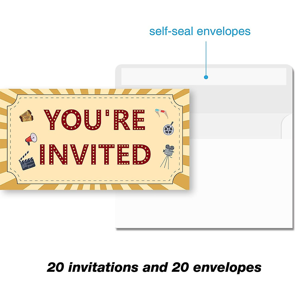 Soiceu Movie Ticket Birthday Party Invitations with Envelopes Set of 20 Movie Night Birthday Party Invites Fill in Blank