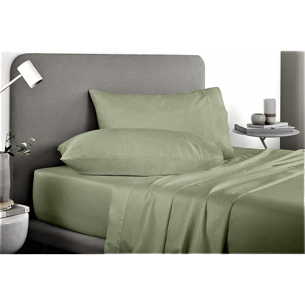 Cottingon,Premium 400 TC 100% Egyptian Cotton Sheet Set 16" Deep,Split King - Sage