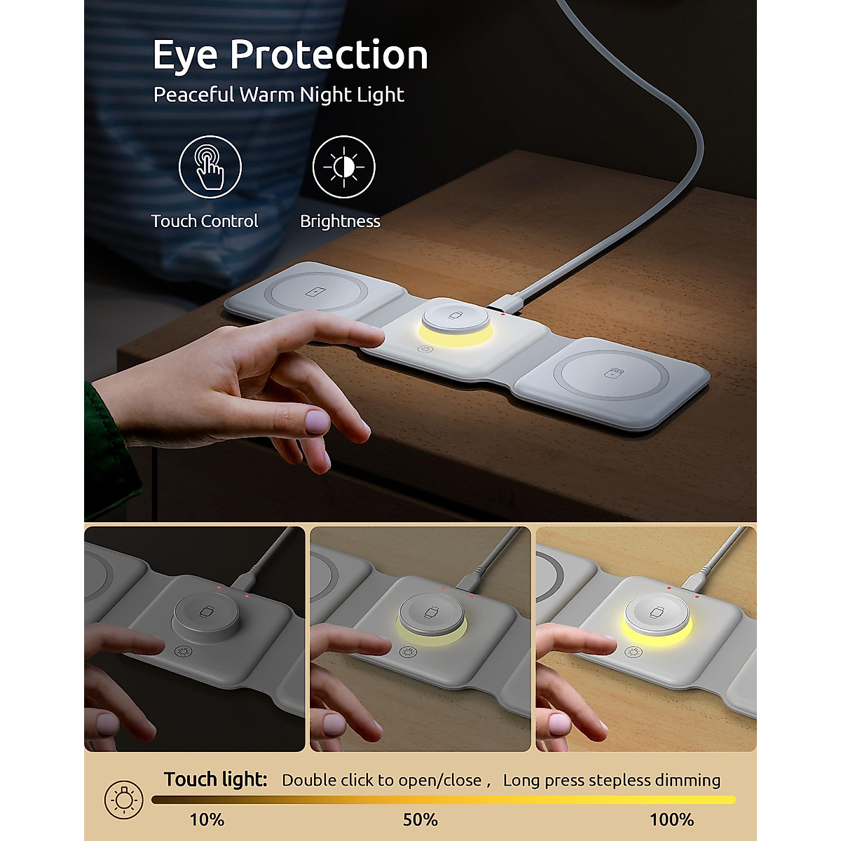 3 in 1 Foldable Wireless Charger, Wireless Charging Station for iPhone 15/14/13/12/11 Pro Max/X/XS, Fast Magnetic Travel Wireless Charging Pad for AirPods 3/2/Pro Apple Watch