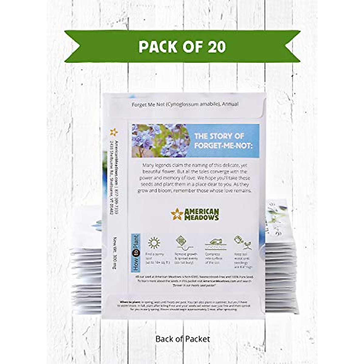 American Meadows Wildflower Seed Packets "Forever in Our Hearts" Memorial Favors (Pack of 20) - Forget-me-Not Seed Mix, Favors for Funerals, Wakes, Viewings, Visitations, Memorial Services