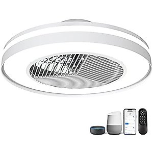 Ceiling Fan with Lights Remote Control,Dimmable Fan Lighting, 20'' Enclosed Bladeless Fan, Semi Flush Mount,2.4GHz Wi-Fi Bluetooth & App Controlled Works with Alexa and Google Assistant (Matte White)