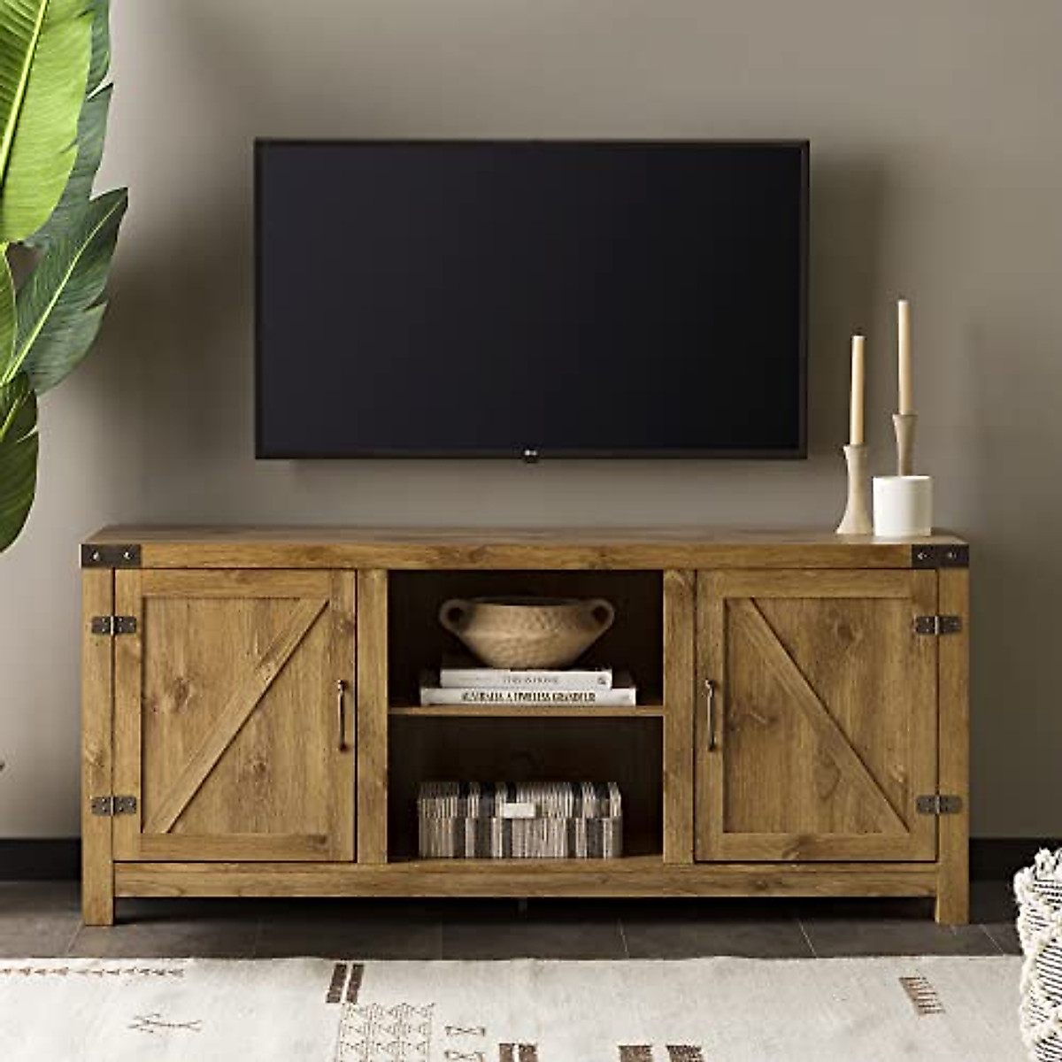 Walker Edison Georgetown Modern Farmhouse Double Barn Door TV Stand for TVs up to 65 Inches, 58 Inch, Barnwood