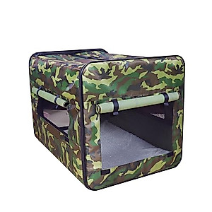 Go Pet Club 43" Soft Collapsible Dog Crate, Portable Pet Carrier, Thick Padded Pet Travel Crate for Indoor & Outdoor, Foldable Kennel Cage with Durable Mesh Windows, Forest Green Camo