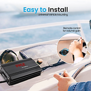 Pyle Hydra Marine Amplifier - Upgraded Elite Series 800 Watt 4 Channel Micro Amplifier - Waterproof, GAIN Level Controls, RCA Stereo Input, 3.5mm Jack, MP3 & Volume Control (PLMRMP3B)