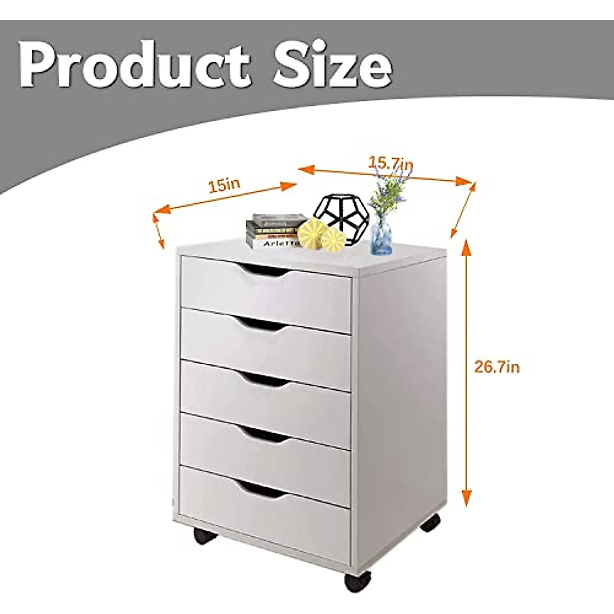 YQ FUNLIS 5-Drawer Chest Wood Storage Dresser Cabinet with Wheels Mobile Side Cabinet Chest for Home Office Storage Use,White