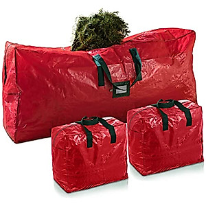 Zober 3-Pack Christmas Artificial Tree Storage Bag and Two Garland Bags; Holiday Tree Storage for Trees Up to 9 ft, Includes Card Slot, Dual Zipper, and Carry Handles; Tearproof 600D Oxford Material
