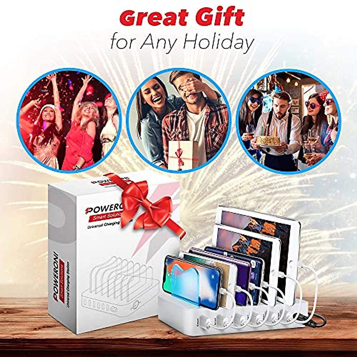 Poweroni USB Charging Dock - 6-Port - Fast Charging Station for Multiple Devices Apple - Multi Device Charger Station - Compatible with Apple iPad iPhone and Android Cell Phone and Tablet