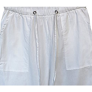 perdontoo Mens Casual Cotton Linen Pants Elastic Waist Drawstring Straight Summer Beach Pants (X-Large, White)