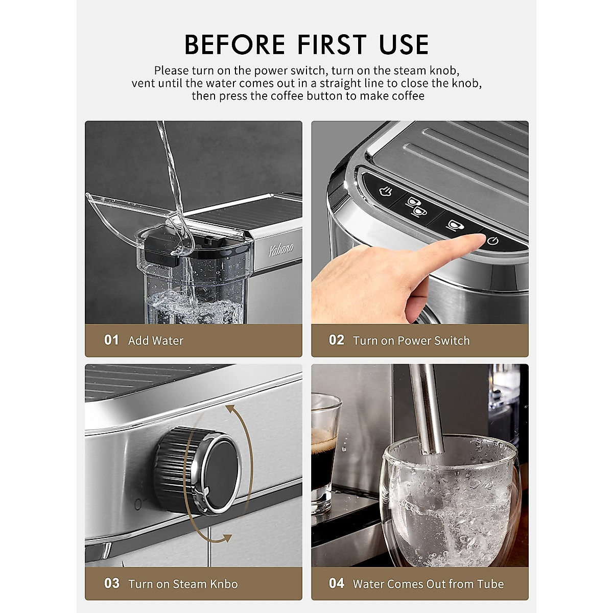 Yabano Espresso Machine, 15 Bar Fast Heating Espresso Coffee machine with Milk Frother Wand for Cappuccino, Large Water Tank, 1350W Automatic Espresso Latte Maker for Home