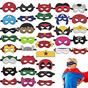 Superhero Masks Party Favors for Kid, 35 Pieces Superhero Cosplay Masks for Birthday Party, Superhero Party Masks Children Masquerade Cosplay Eye Masks