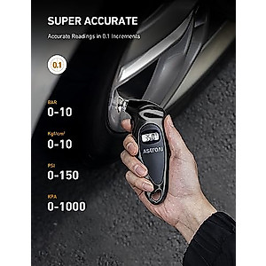 AstroAI Digital Tire Pressure Gauge with Replaceable AAA Batteries, 150 PSI 4 Settings Stocking Stuffers for Car Truck Bicycle Backlit LCD Non-Slip Grip Car Accessories, Black