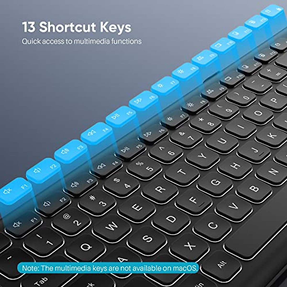Qwecfly Wireless Keyboard, 2.4Ghz Ultra-Slim Rechargeable Backlit Keyboard, Illuminated Full Size Computer Keyboards with Numeric Pad, 12 Multimedia Keys for Computer, Laptop, Desktop, Windows 10/8/7