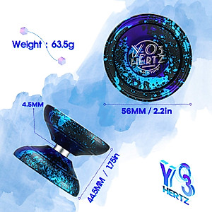 Professional Yoyo Y03-Hertz, Unresponsive Yoyo for Kids/Adults, Pro Aluminum Metal Yo-Yo Ball for Intermediate Advanced + Extra 12 Yoyo Strings + Yoyo Bag + Yo-yo Bearing + Removal Tool (3 Acid Color)