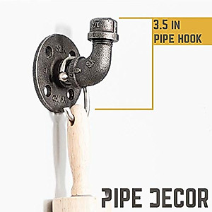 PIPE DECOR Coat Hooks Set of 3 - Industrial Heavy Duty Wall Mounted, Rustic Iron DIY Style, Steel Grey Black for Entryway, 1/2" inch Threaded Floor Flanges Fittings and Elbows