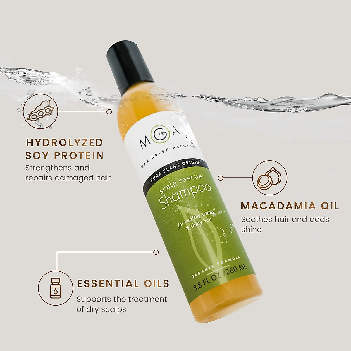 MGA Vegan Shampoo and Conditioner Set - Scalp Rescue Organic Formula for All Hair Types | Curly Hair Care Products for Men & Women | Silicone & Sulfate Free Shampoo and Conditioner Travel Set | 8.8Oz