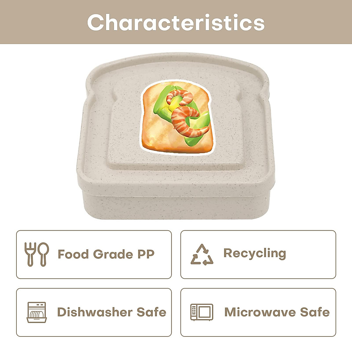 ATAMOW Sandwich Containers, 4 Pcs Sandwich Containers for Lunch Boxes with 10 Sheets Food Graffiti Stickers, Sandwich Box with Lid, BPA Free, Microwave & Dishwasher Safe(Beige