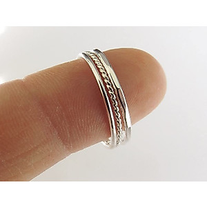 Silver Stacking Ring, 925 Sterling Silver Ring, Rope Tone Ring, Round Silver Tone Ring, Hammered Tone Ring, Silver Band Ring, 3 Wire Set Handmade Ring, Statement Ring, Faceted Ring