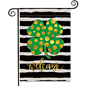 PETOX Garden Flag,12.5X18 Inch Double Sided Lucky four-leaf Clover Welcome Small Garden Flag for Yard Outside Decoration(1 Pack)