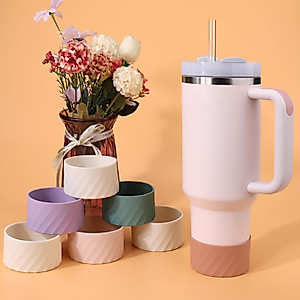 AIERSA 2Pcs Silicone Boot Sleeve for Stanley Quencher 40oz 30oz Tumbler with Handle,for IceFlow 20oz 30oz,Protective Water Bottle Bottom Bumper Cover for Stanley Cup Accessories, Pink, Purple